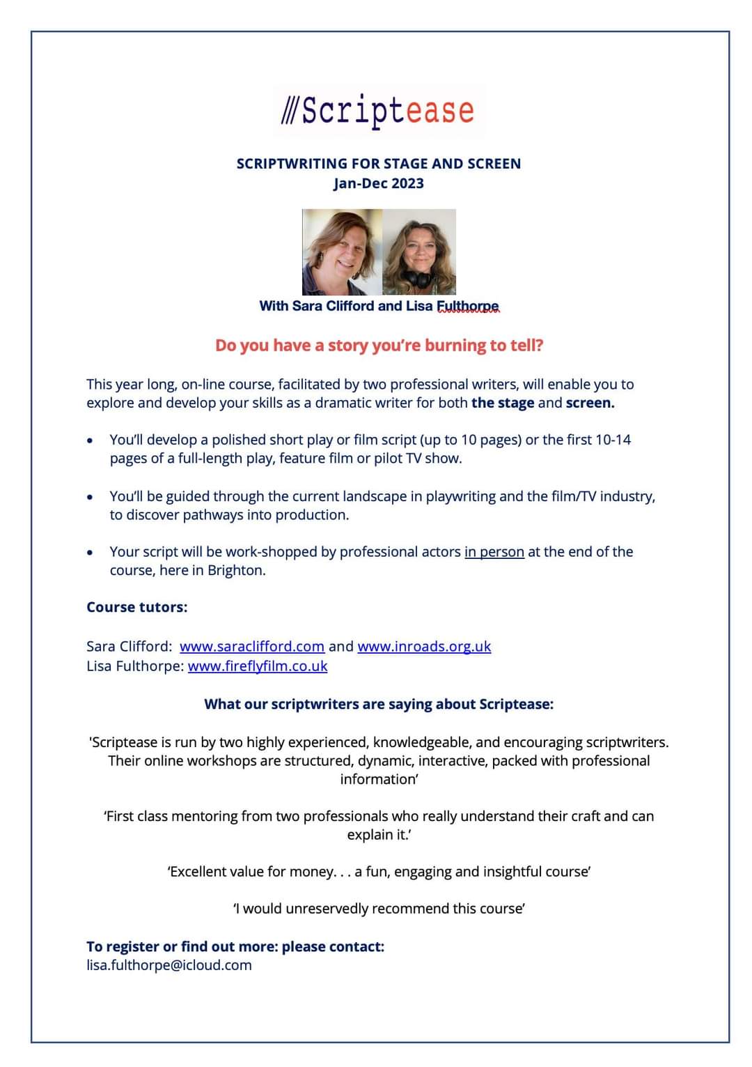 Scriptease: Scriptwriting for Stage and Screen course – London Playwrights